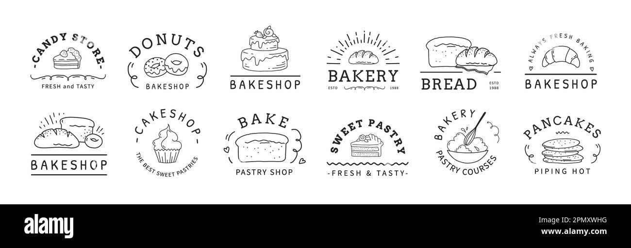 Sweet hand drawn pastry logotype. Homemade food label, bakery cuisine ...