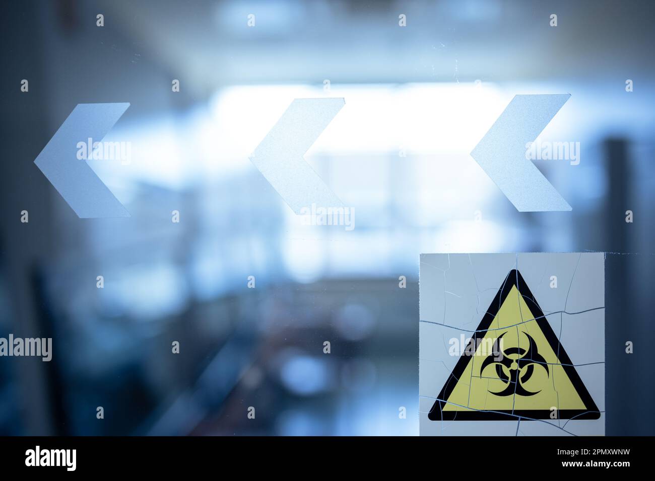 Biochemistry lab with biohazard sign on the door Stock Photo - Alamy