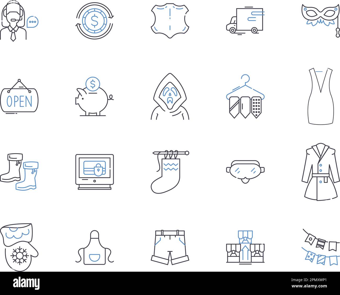 Fashion business outline icons collection. Clothing, Footwear, Apparel ...