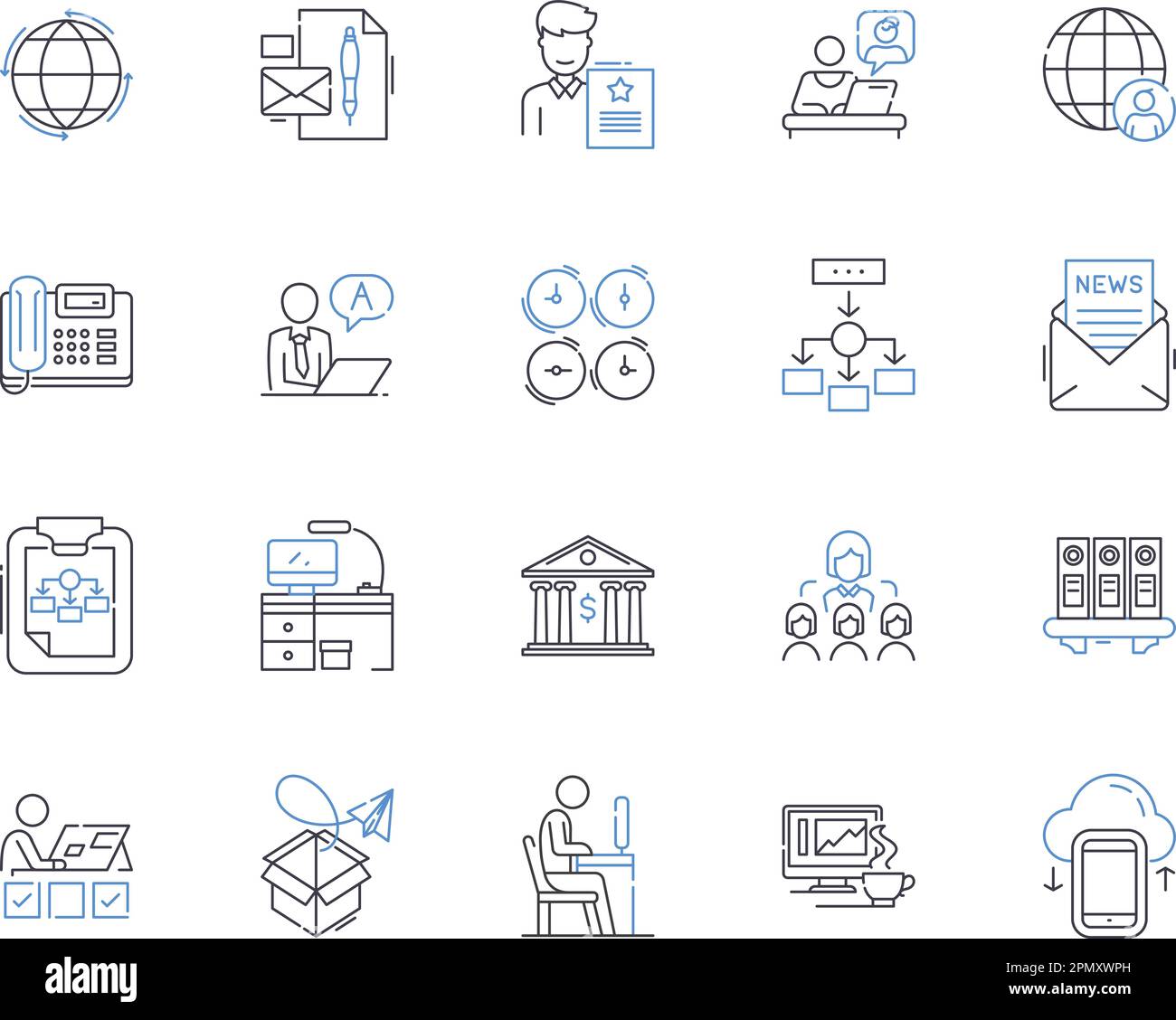 Corporation management outline icons collection. Corporating ...