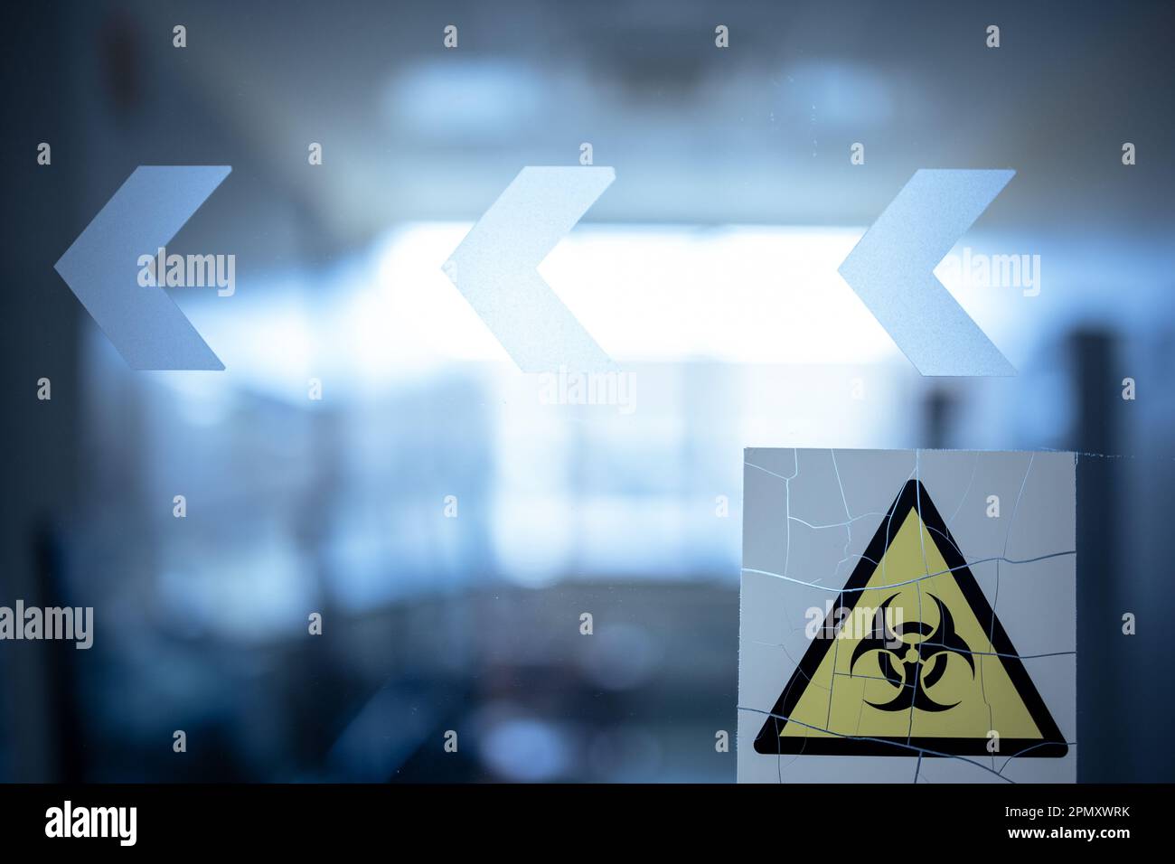 Biochemistry lab with biohazard sign on the door Stock Photo - Alamy