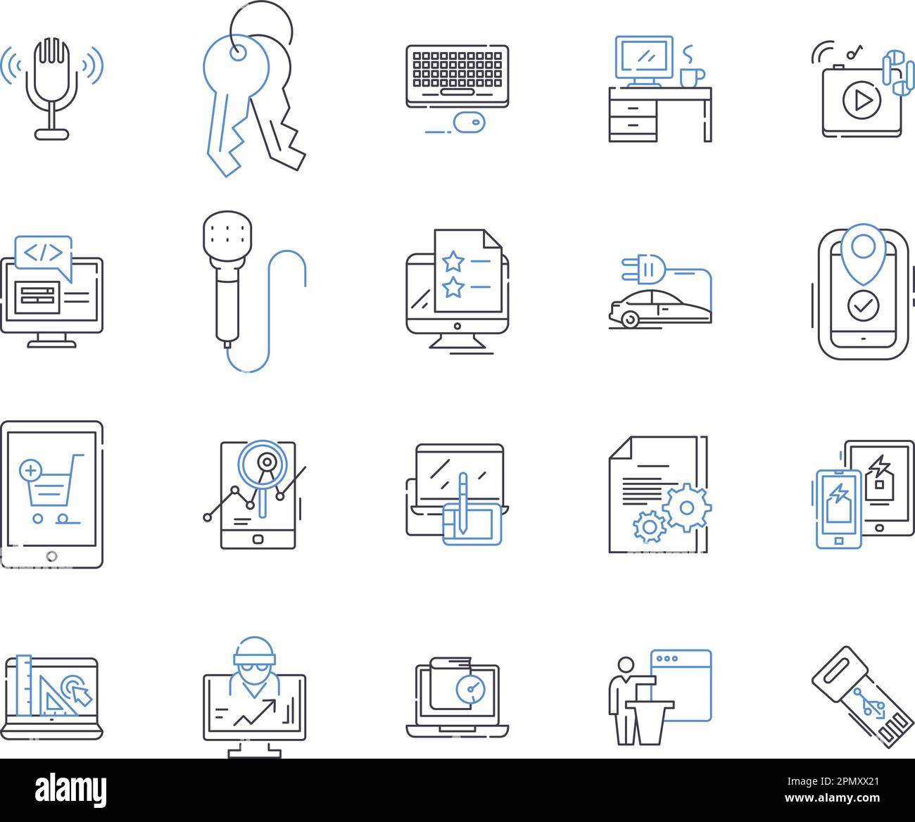 Electronics and high tech outline icons collection. Gadgets, Technology ...