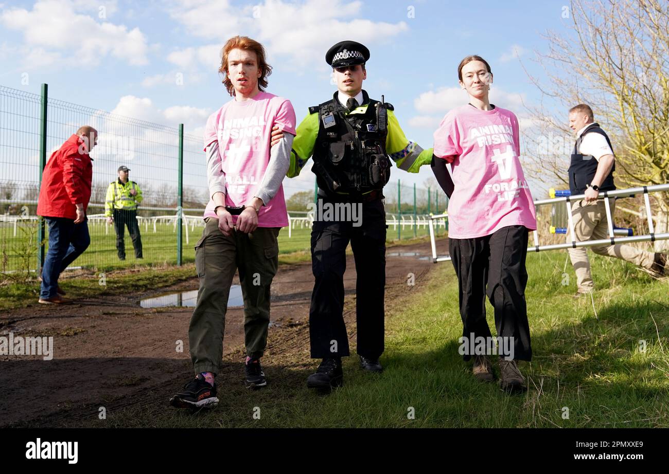 Protesters are removed by police during day three of the Randox Grand ...