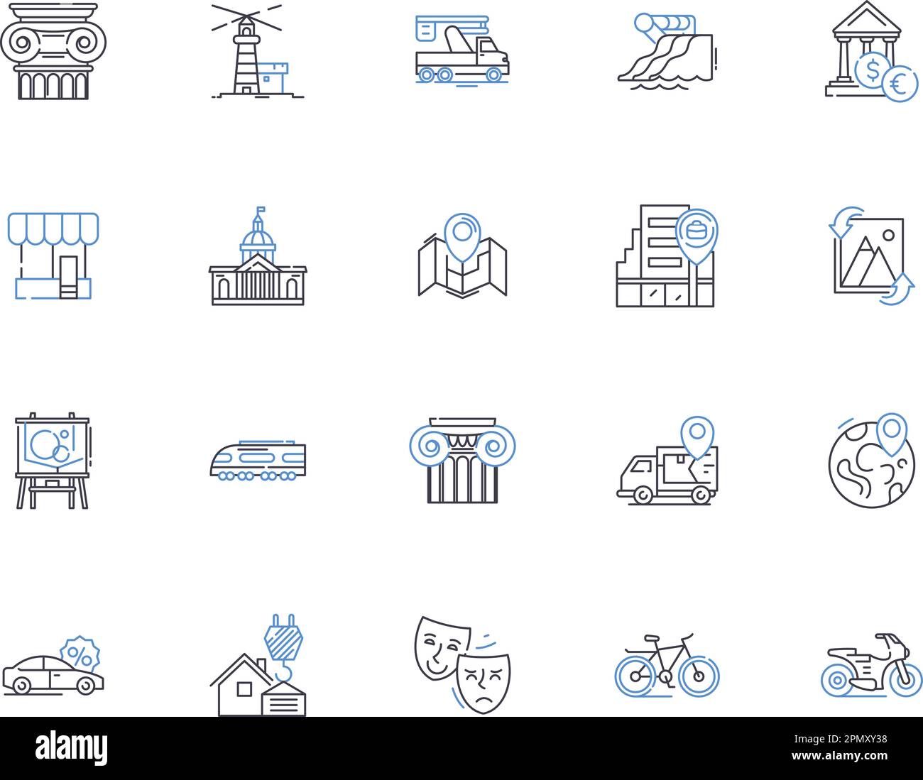 City outline icons collection. Town, Metropolis, Urban, Municipality ...