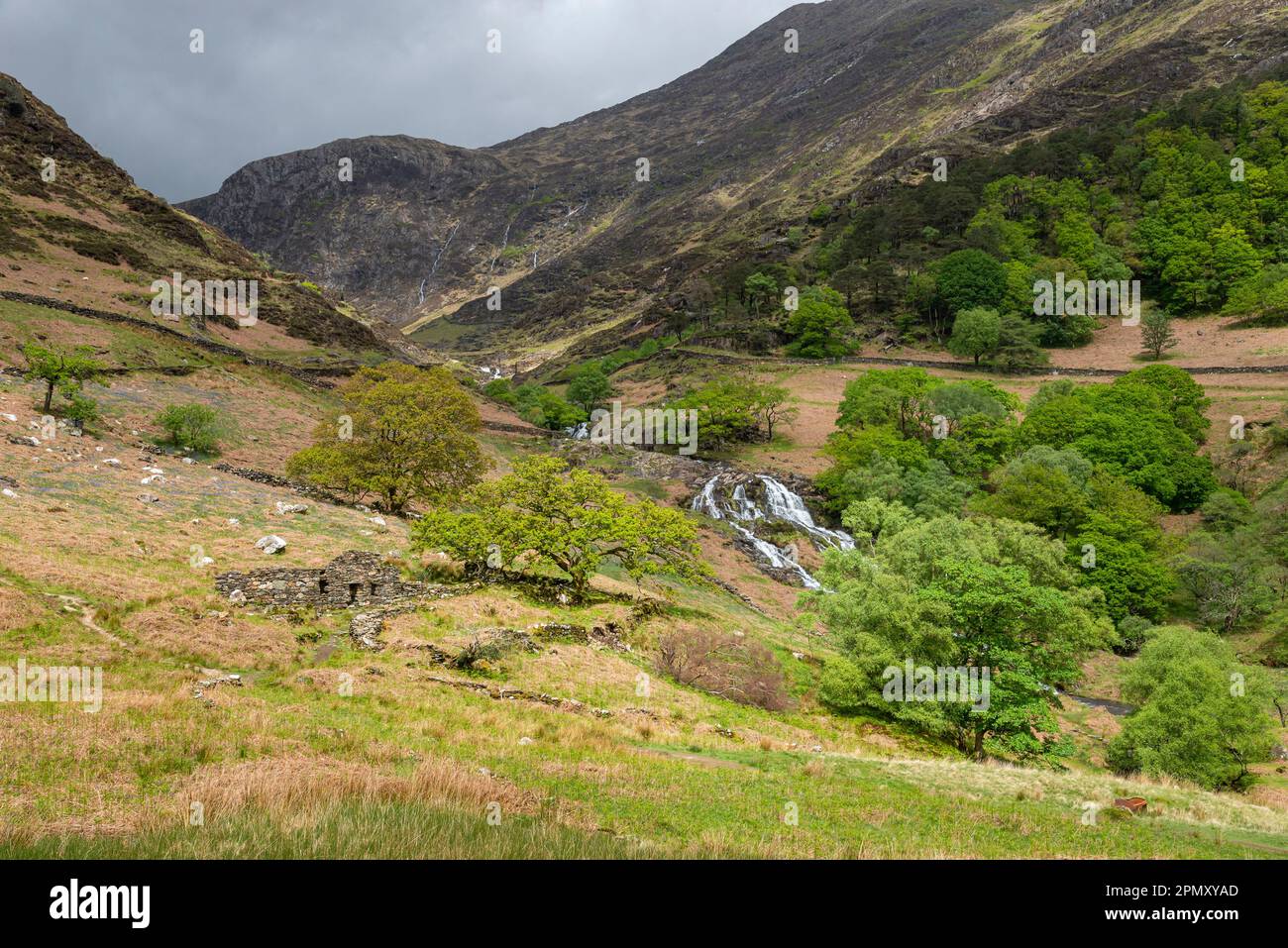 Waterfalls by the Watkin Path in Cwm Llan, Gwynedd, Snowdonia, North ...