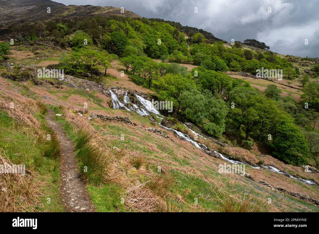 Waterfalls by the Watkin Path in Cwm Llan, Gwynedd, Snowdonia, North ...