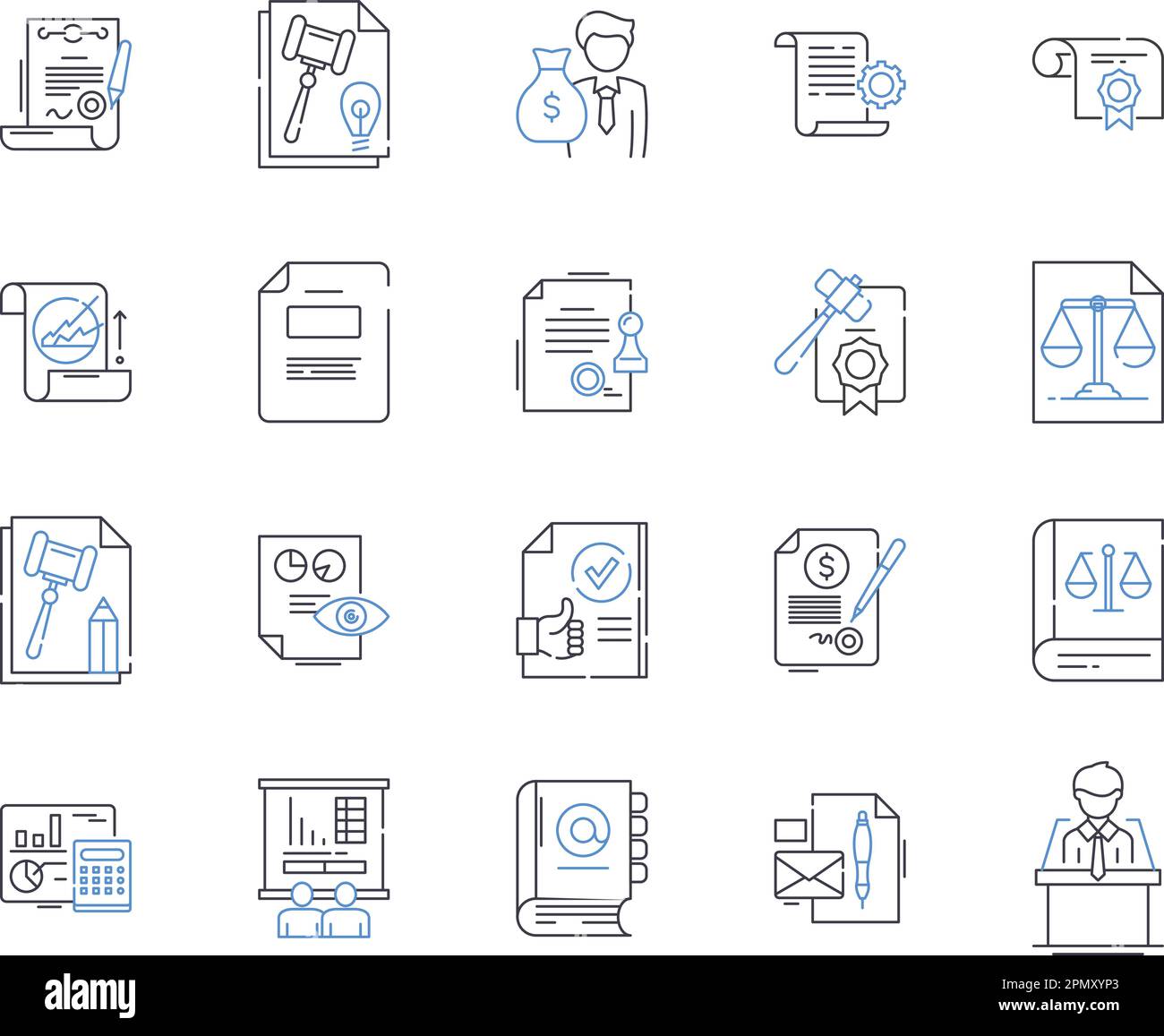 Law outline icons collection. Lawyer, Attorney, Judgement, Regulations ...