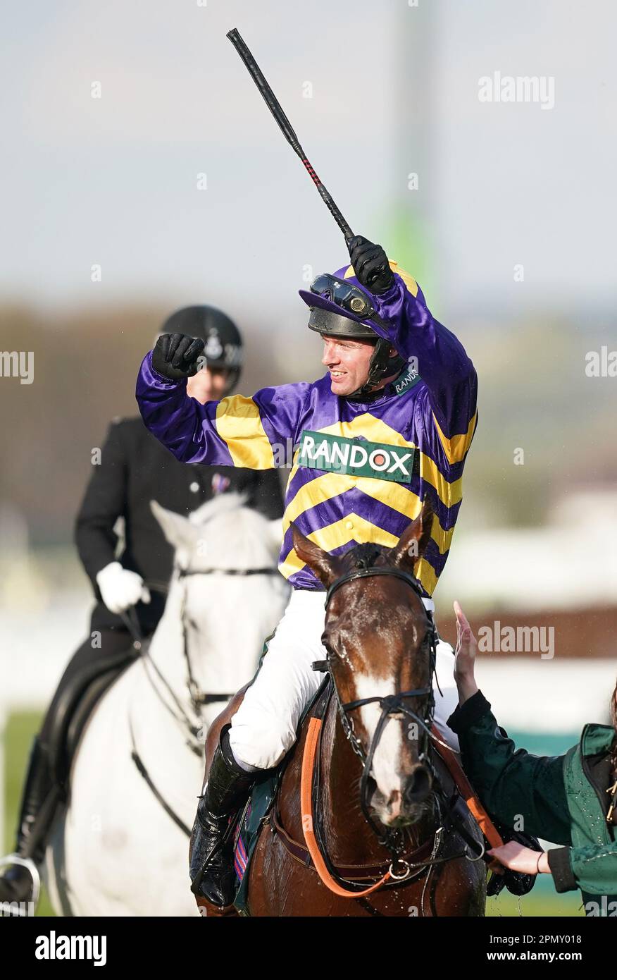 Â Derek Fox celebrates on Corach Rambler after winning the Randox Grand ...