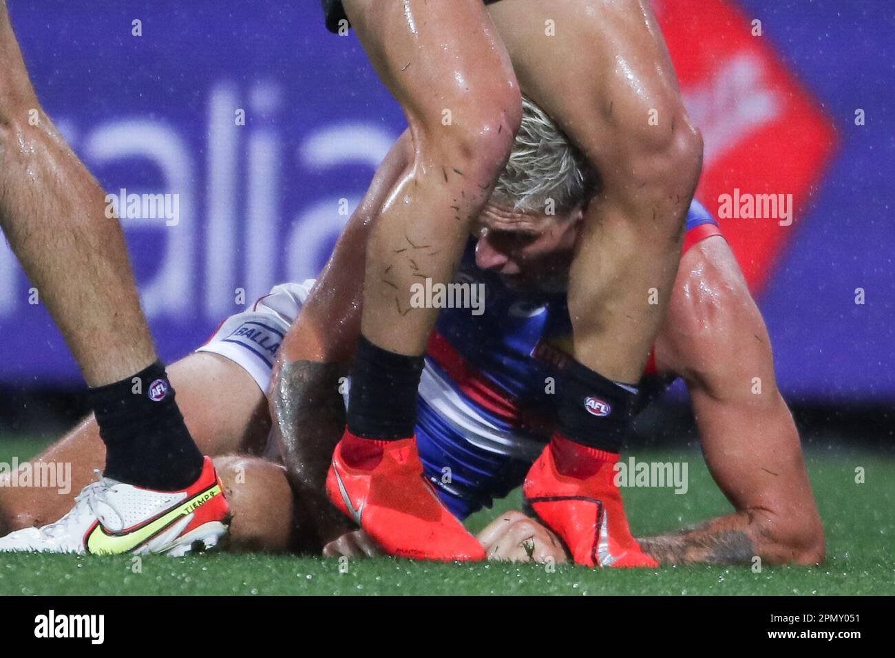Jackson Mead of the Power accidentally steps on Rory Lobb of the ...