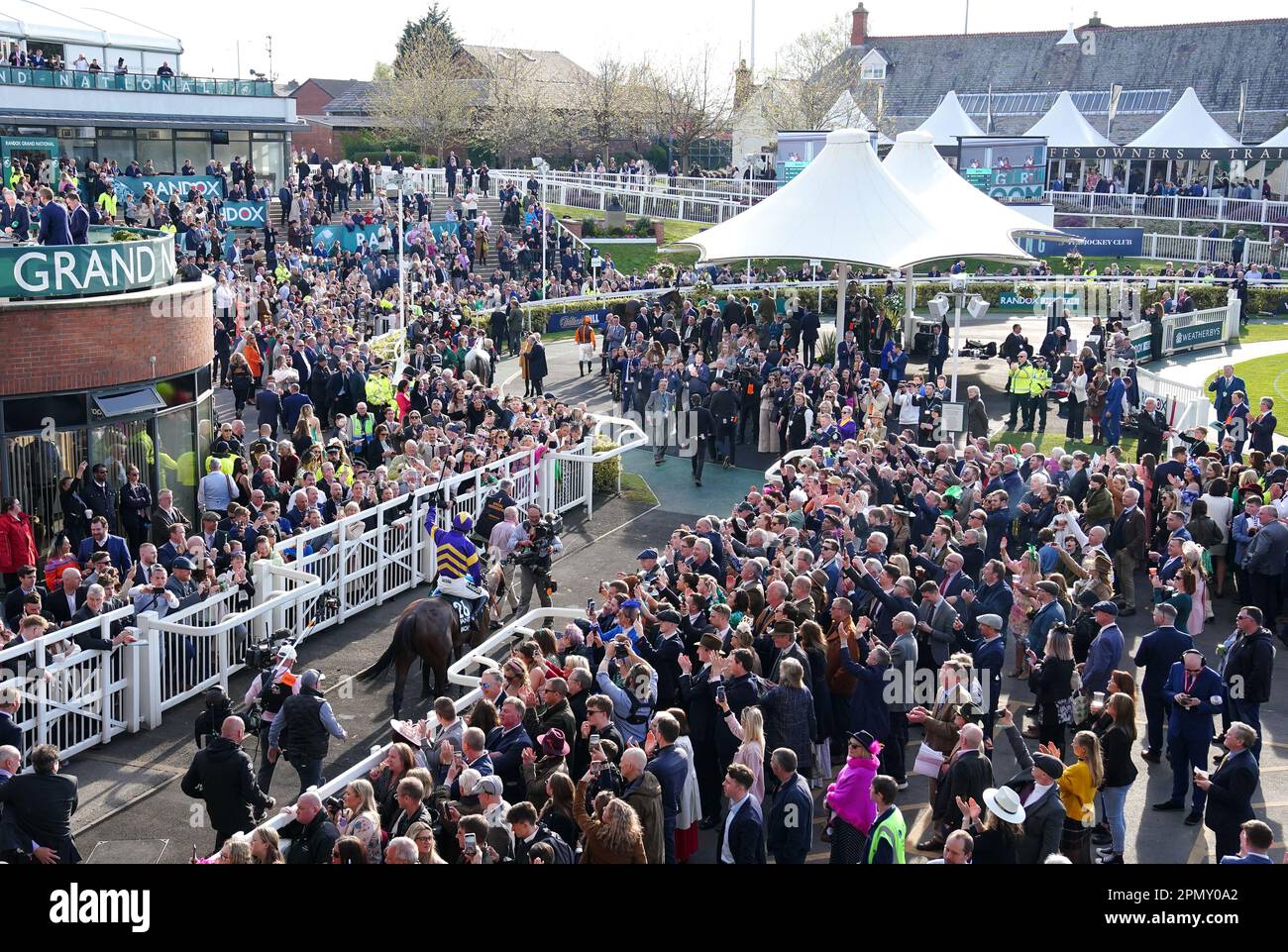 Derek Fox celebrates on Corach Rambler after winning the Randox Grand ...