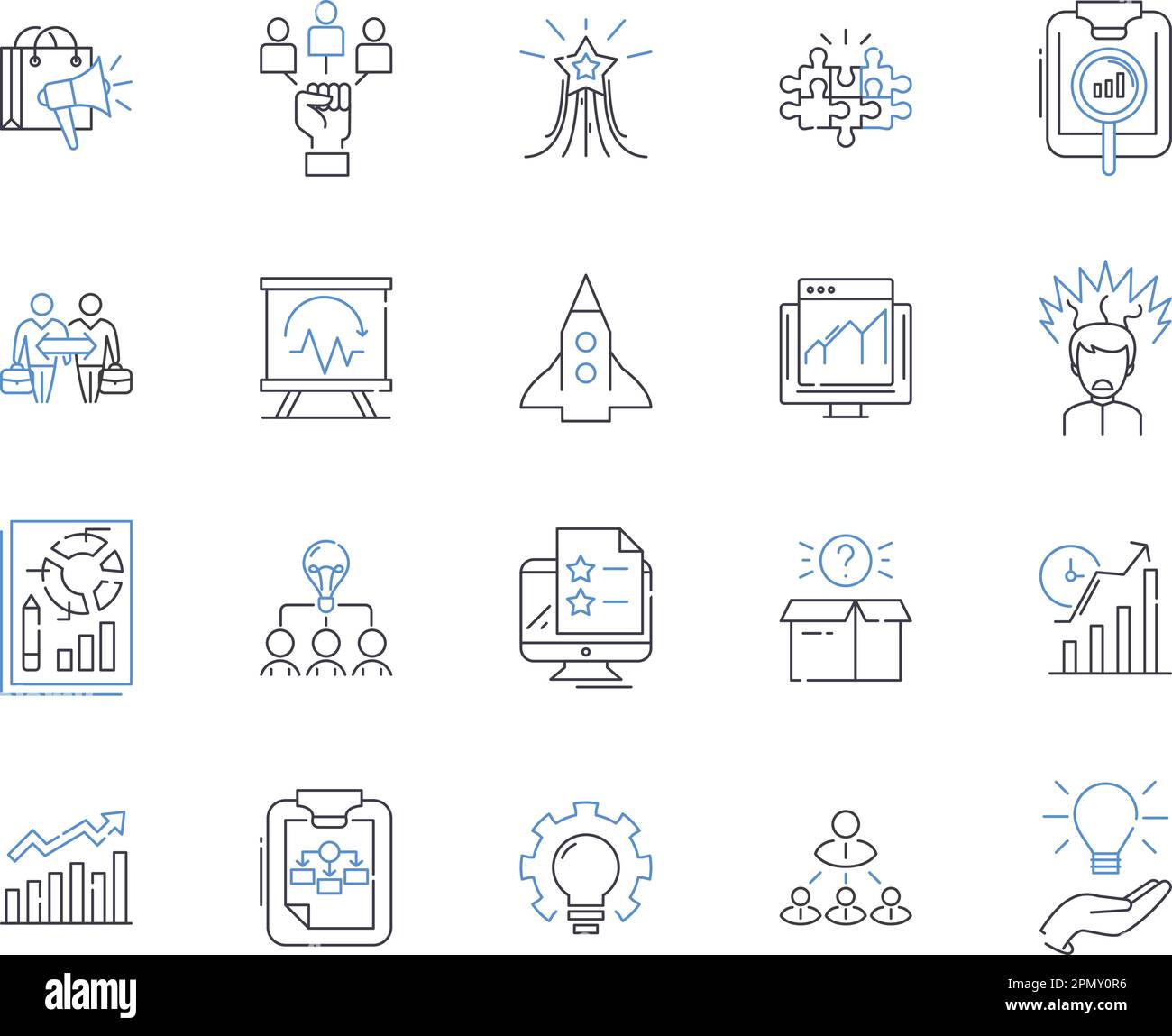 Business strategy outline icons collection. Management, Planning ...