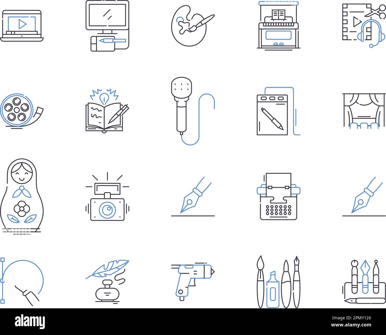 Creative Occupation Outline Icons Collection Artist Designer Musician Writer Architect