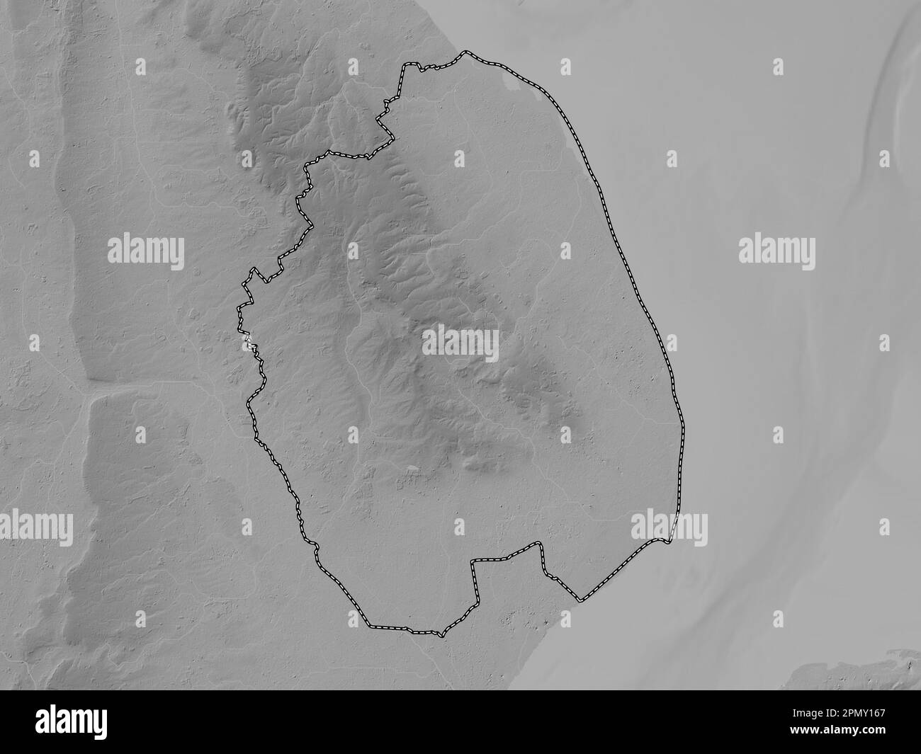 East Lindsey, non metropolitan district of England - Great Britain. Grayscale elevation map with ...
