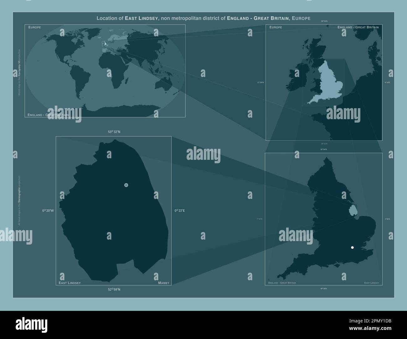 East Lindsey, non metropolitan district of England - Great Britain. Diagram showing the location ...