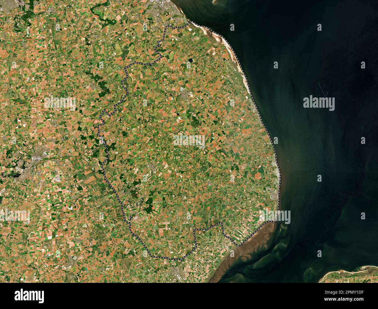 East Lindsey, non metropolitan district of England - Great Britain. Low resolution satellite map ...