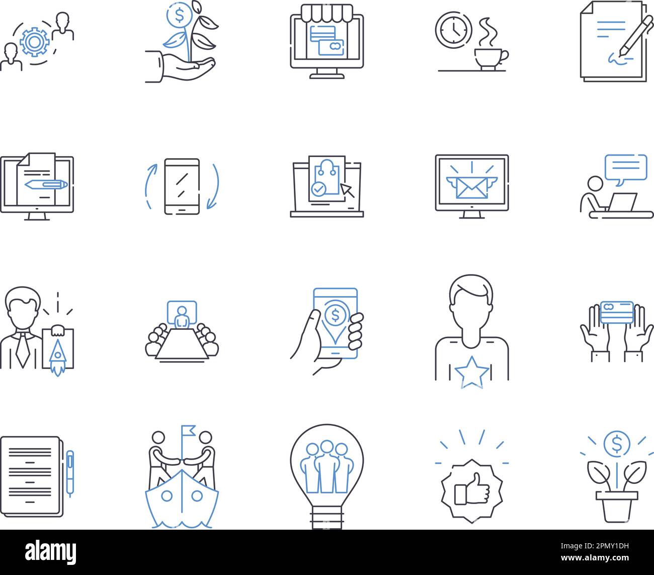 Start up elements outline icons collection. Funding, Resources, Idea ...