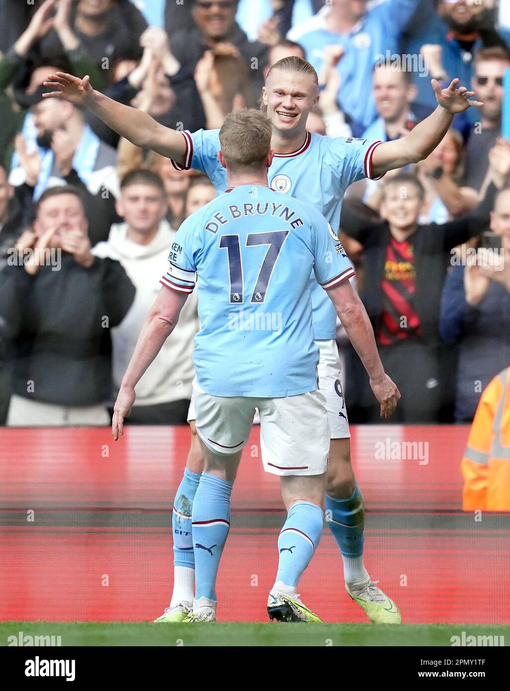 Manchester City's Erling Haaland (right) celebrates scoring their side ...