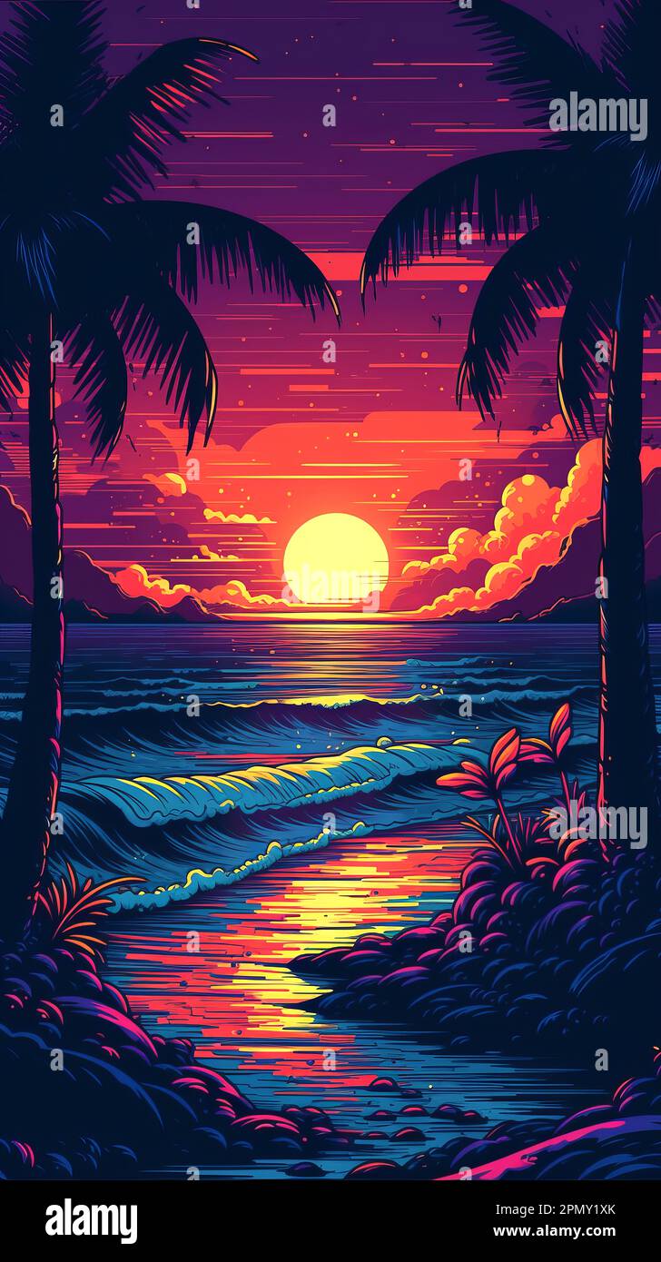 Flat cartoon sunset landscape hi-res stock photography and images - Alamy