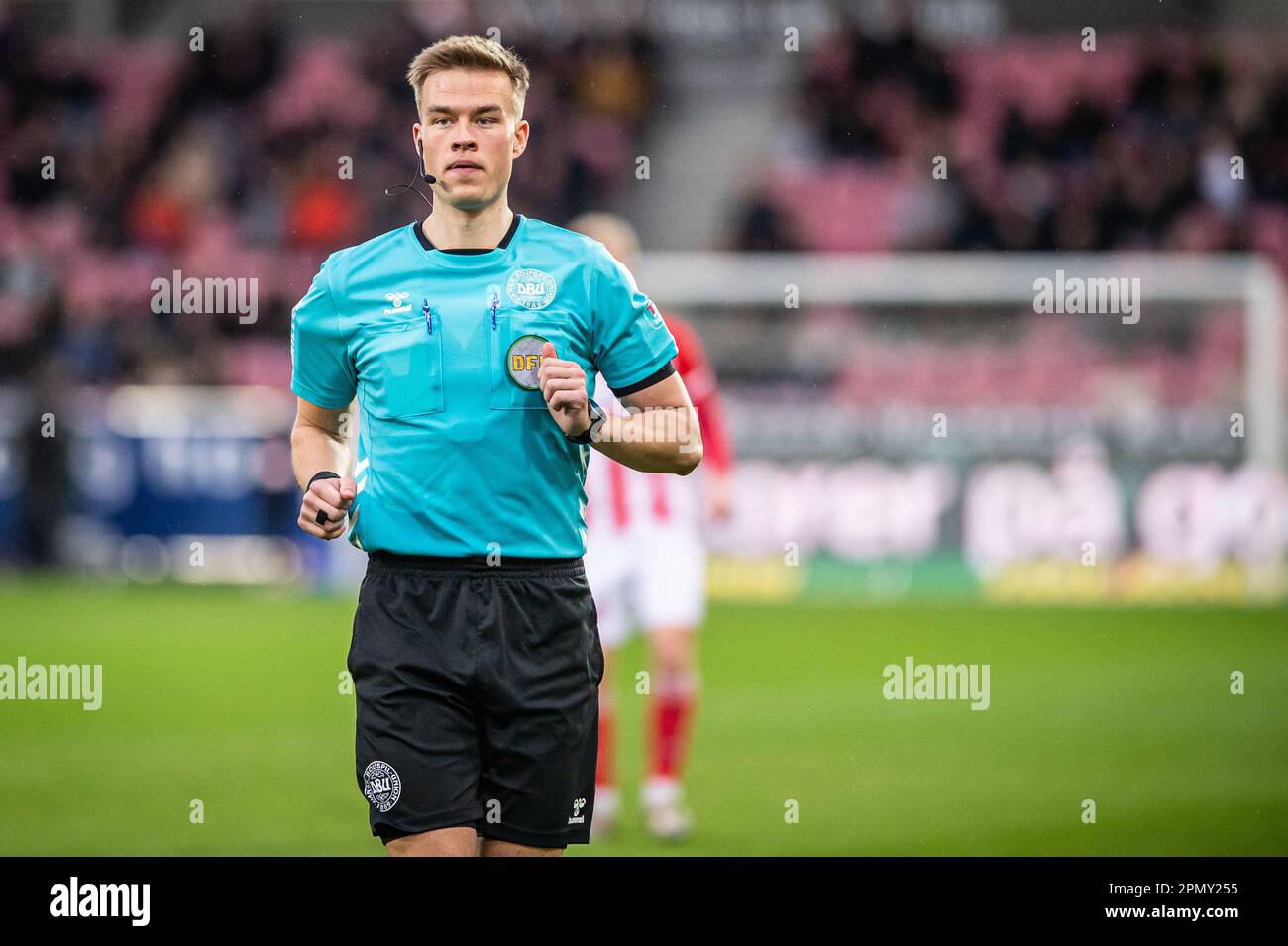 Herning, Denmark. 14th, April 2023. Referee Jacob Karlsen seen in ...