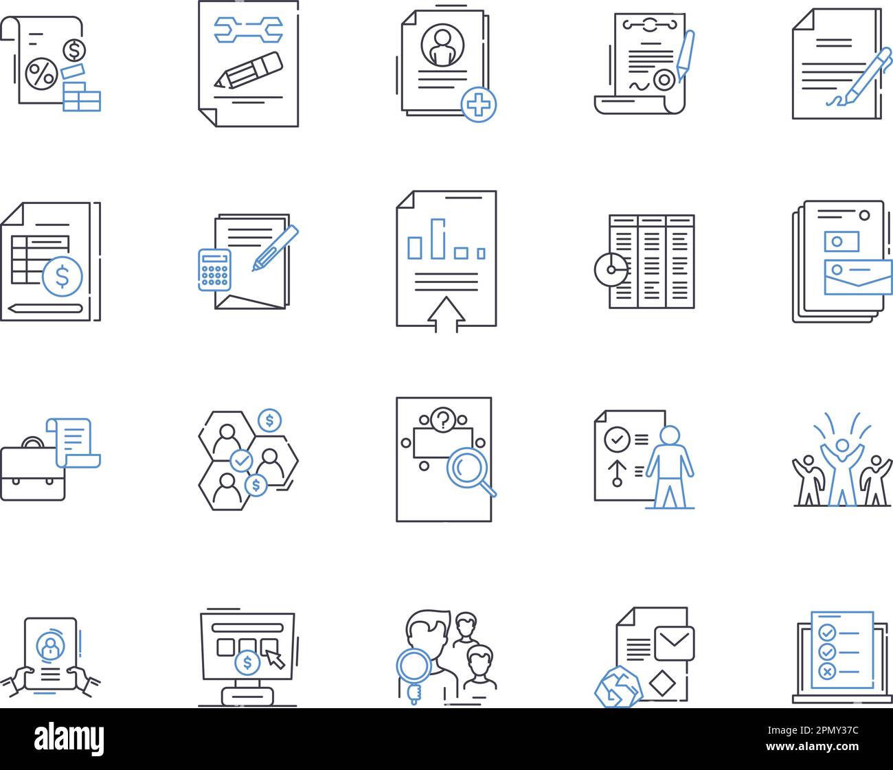 Business documents outline icons collection. Contracts, Policies, Invoices, Letters, Reports ...