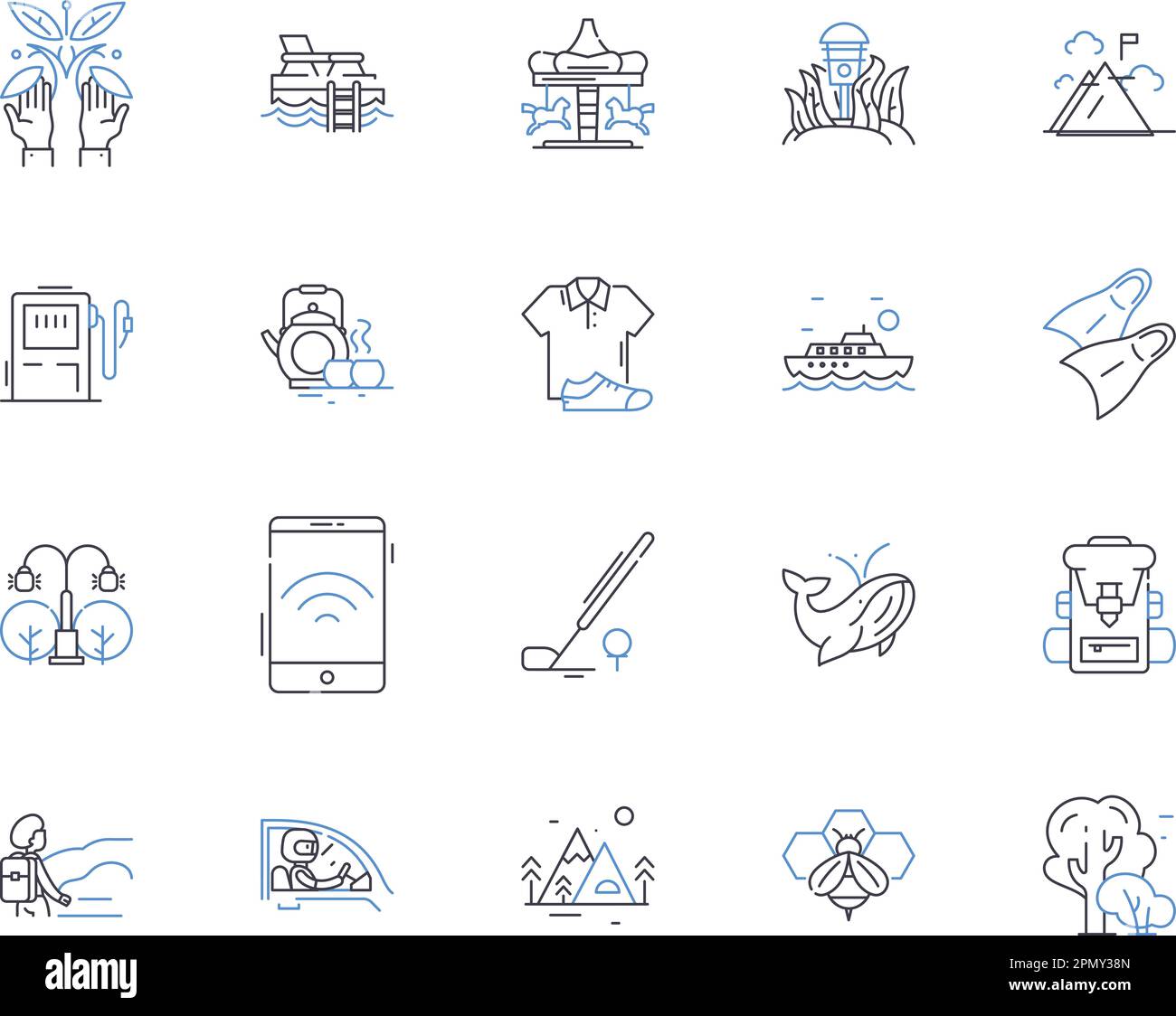 Summer trip outline icons collection. Tour, Vacation, Holiday, Getaway ...
