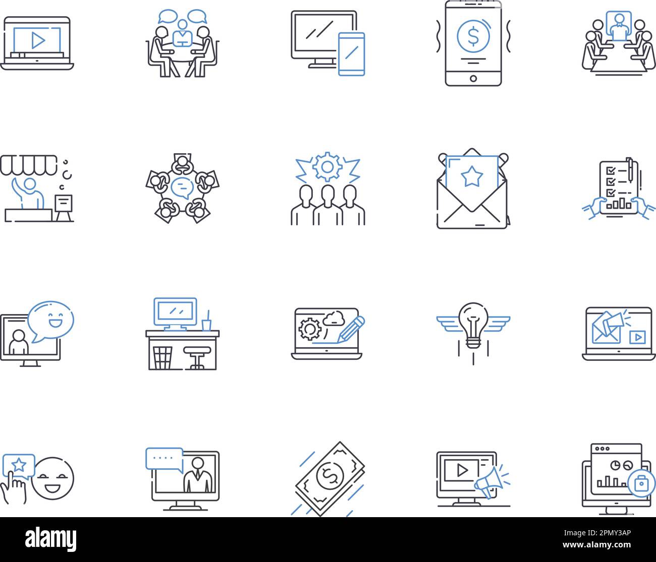 Start up elements outline icons collection. Funding, Resources, Idea ...