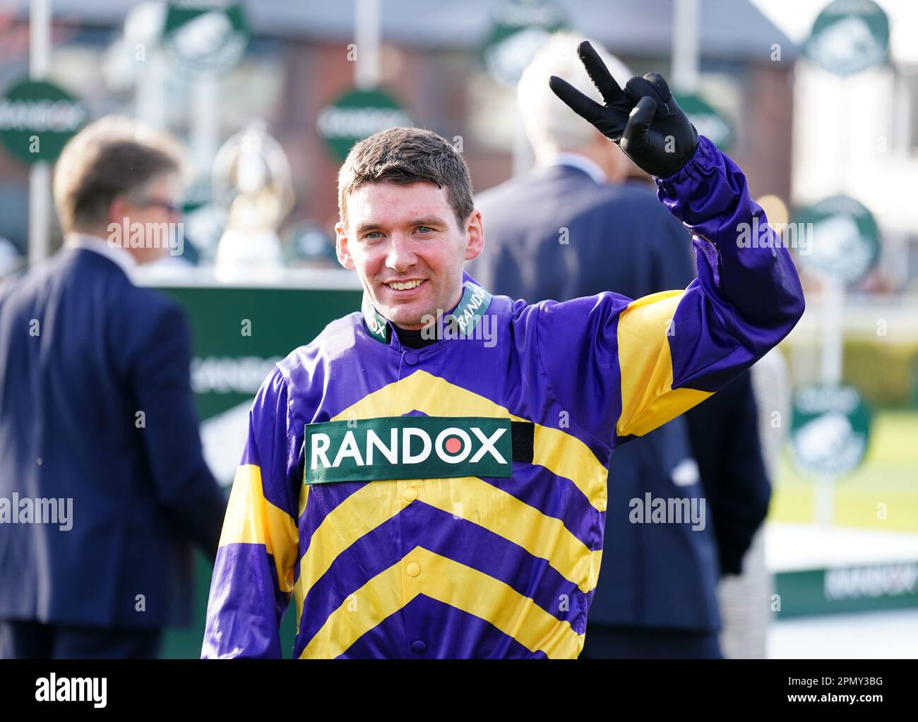 Derek Fox celebrates after winning the Randox Grand National Handicap ...