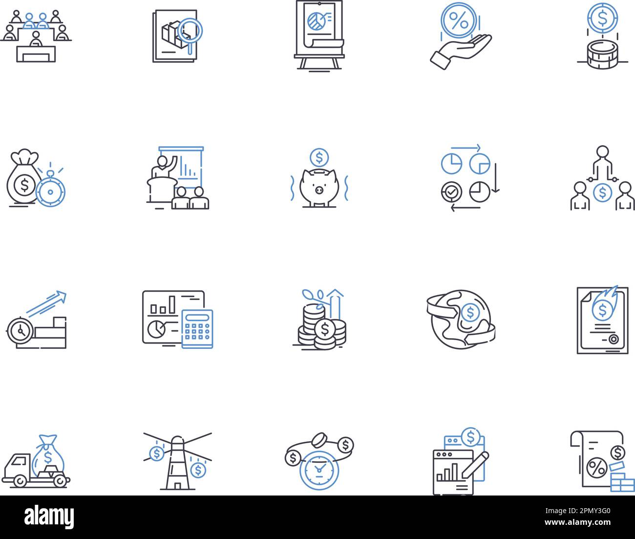 Economy outline icons collection. Finance, market, wealth, capital ...