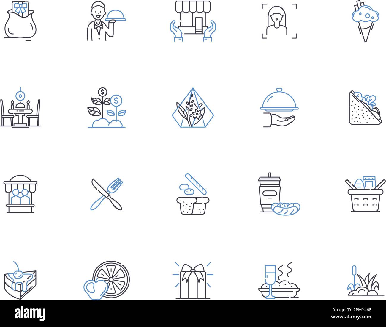 Bakery outline icons collection. bread, pastry, cake, muffin, croissant ...