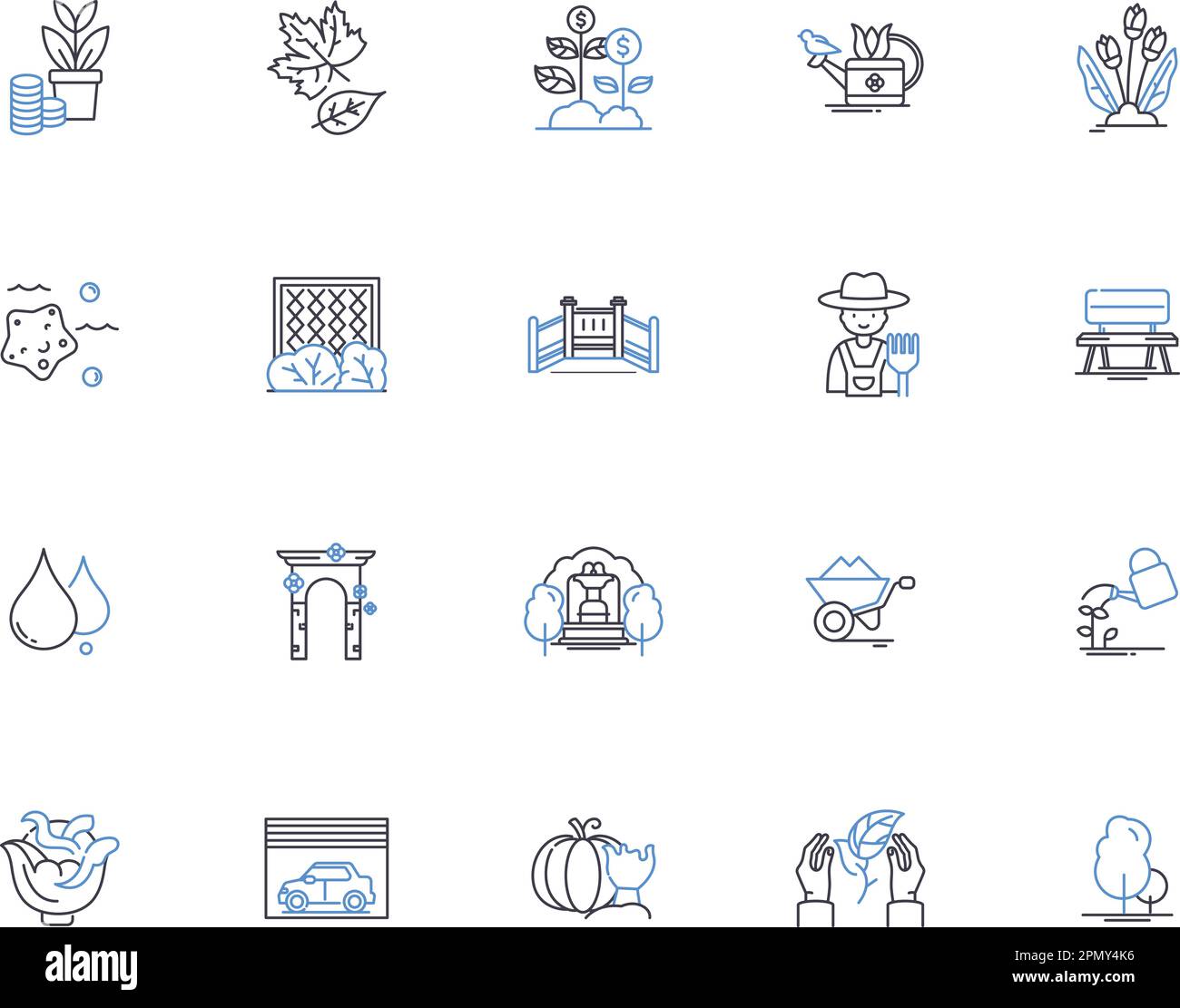 Garden outline icons collection. Plants, Trees, Flowers, Lawn, Soil ...