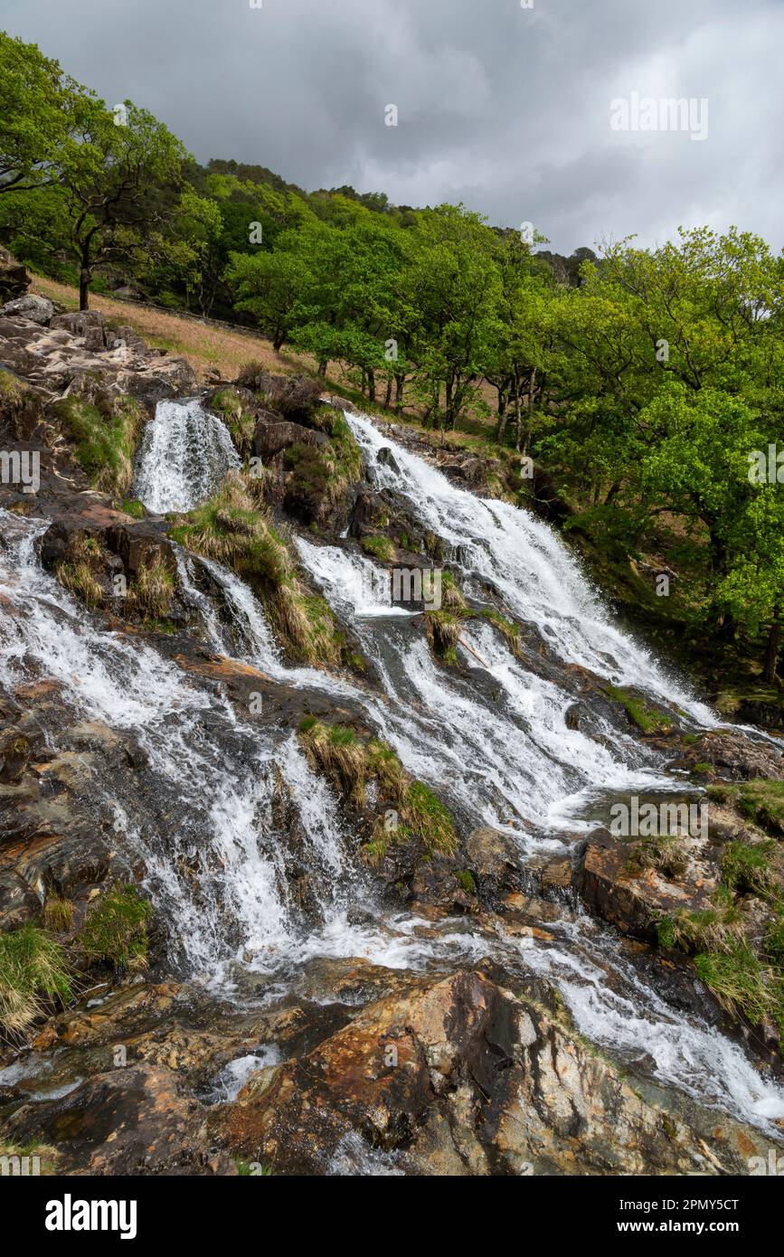 Waterfalls by the Watkin Path in Cwm Llan, Gwynedd, Snowdonia, North ...