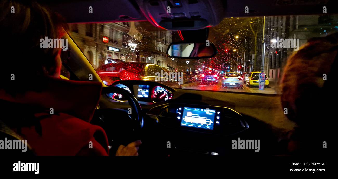 Driving at night, Lyon, France Stock Photo - Alamy