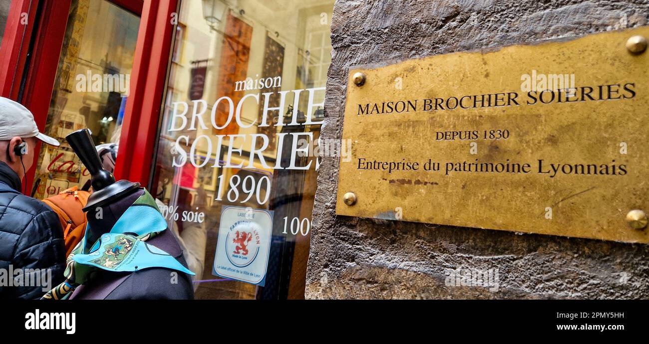 Brochier Silk factory shop, Saint-Jean district, Lyon, France Stock ...