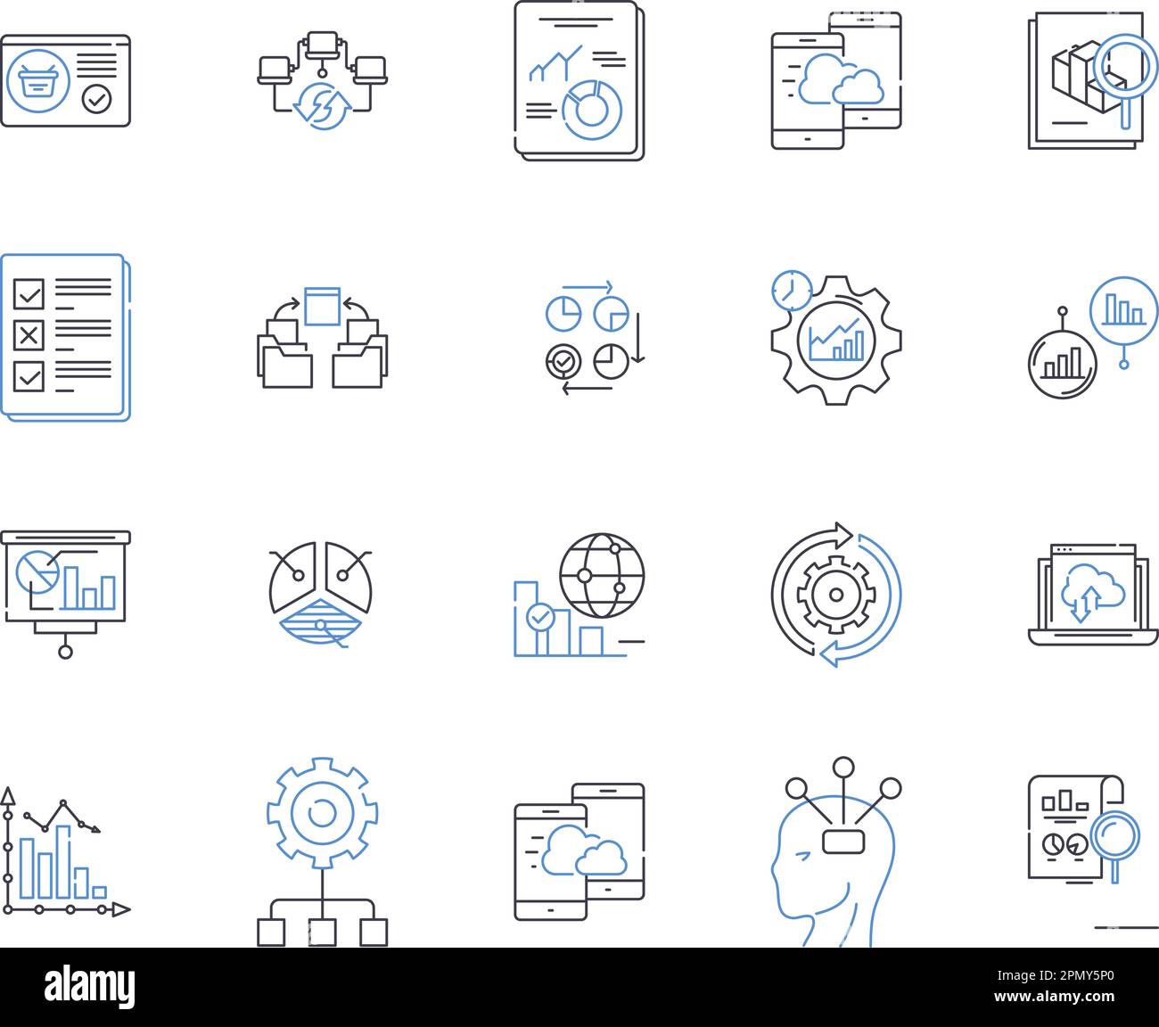 Data and devices outline icons collection. data, devices, computer ...