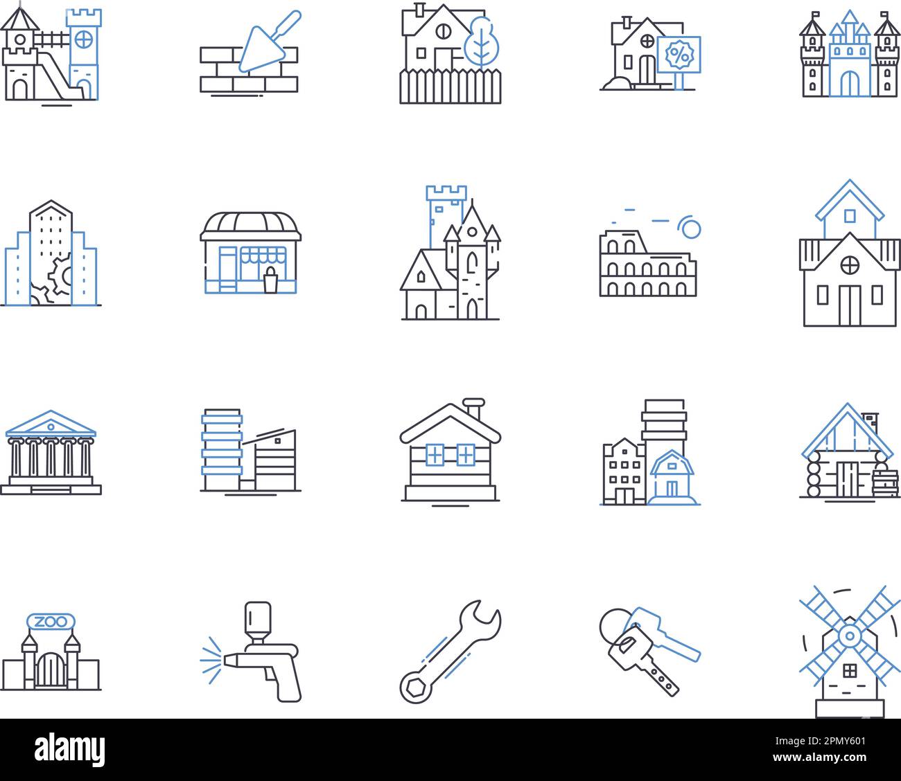 Construction Design Outline Icons Collection Architecture Drafting