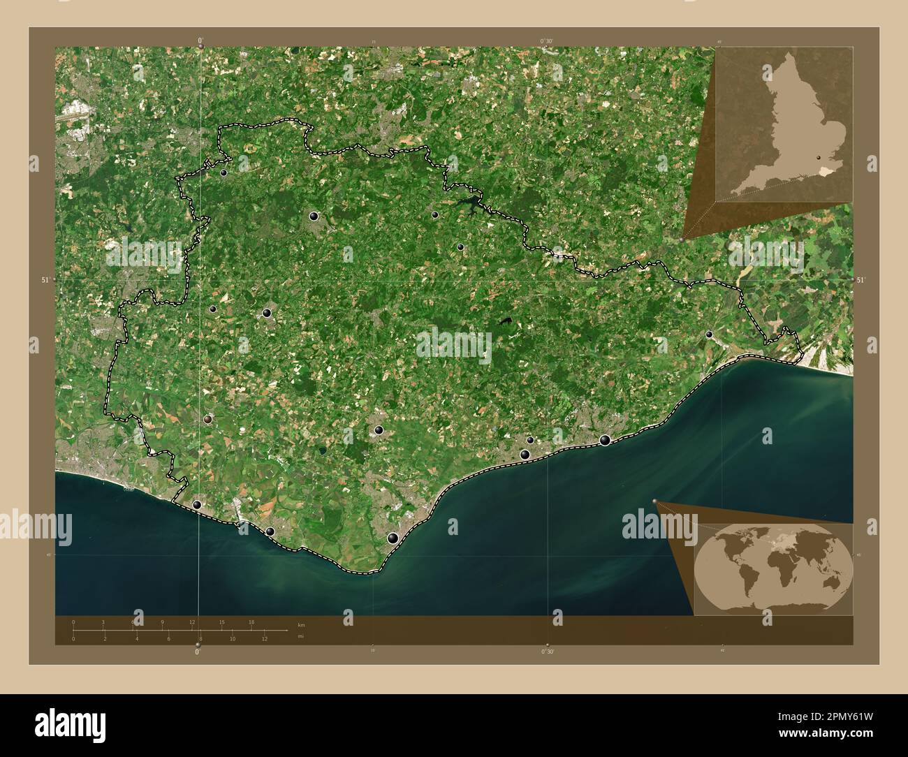 East Sussex Administrative County Of England Great Britain Low Resolution Satellite Map