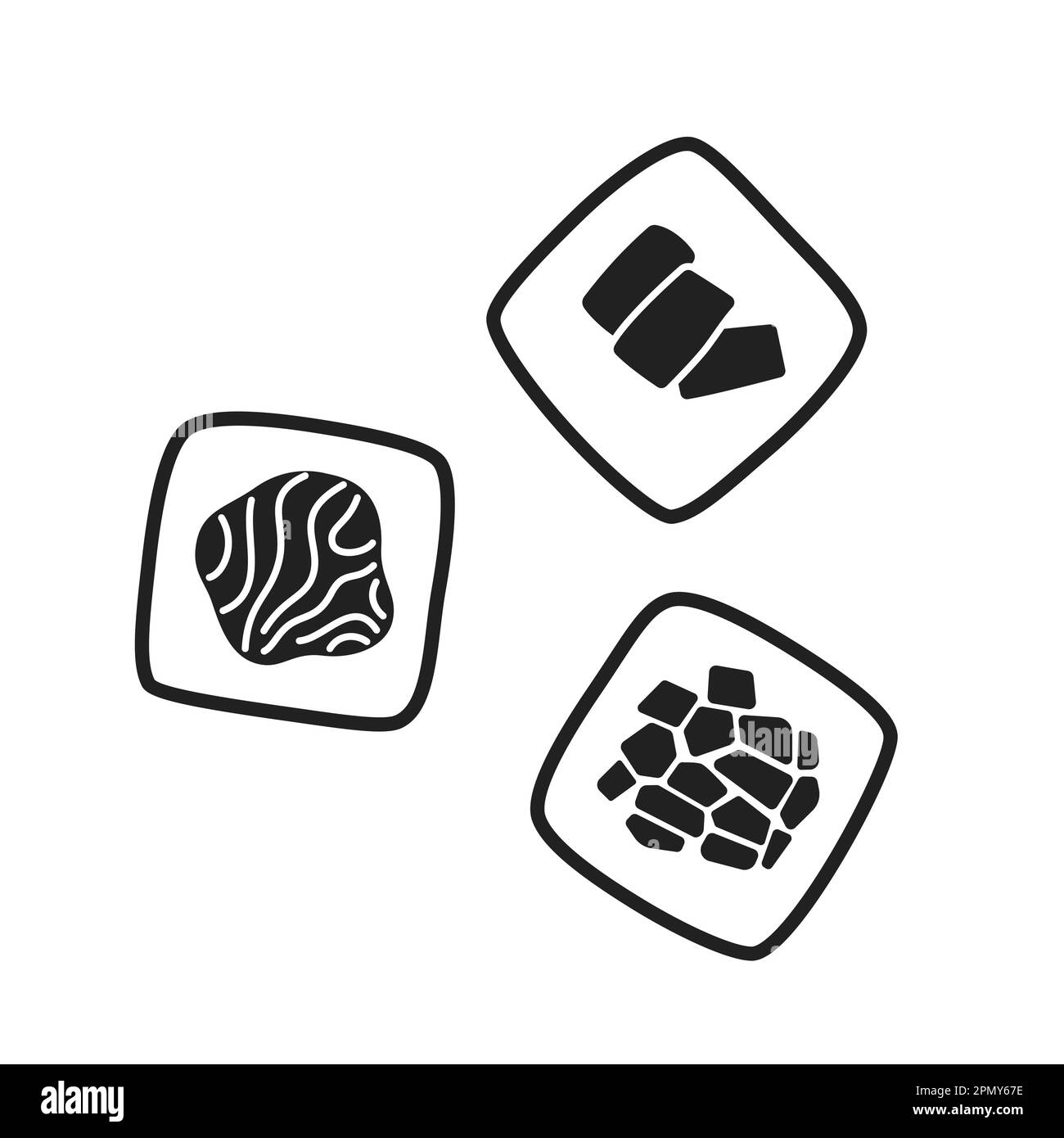 Three maki rolls with fish and vegetables monochromatic flat vector ...