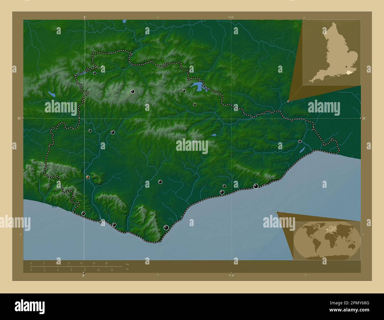 East Sussex Administrative County Of England Great Britain Colored Elevation Map With Lakes
