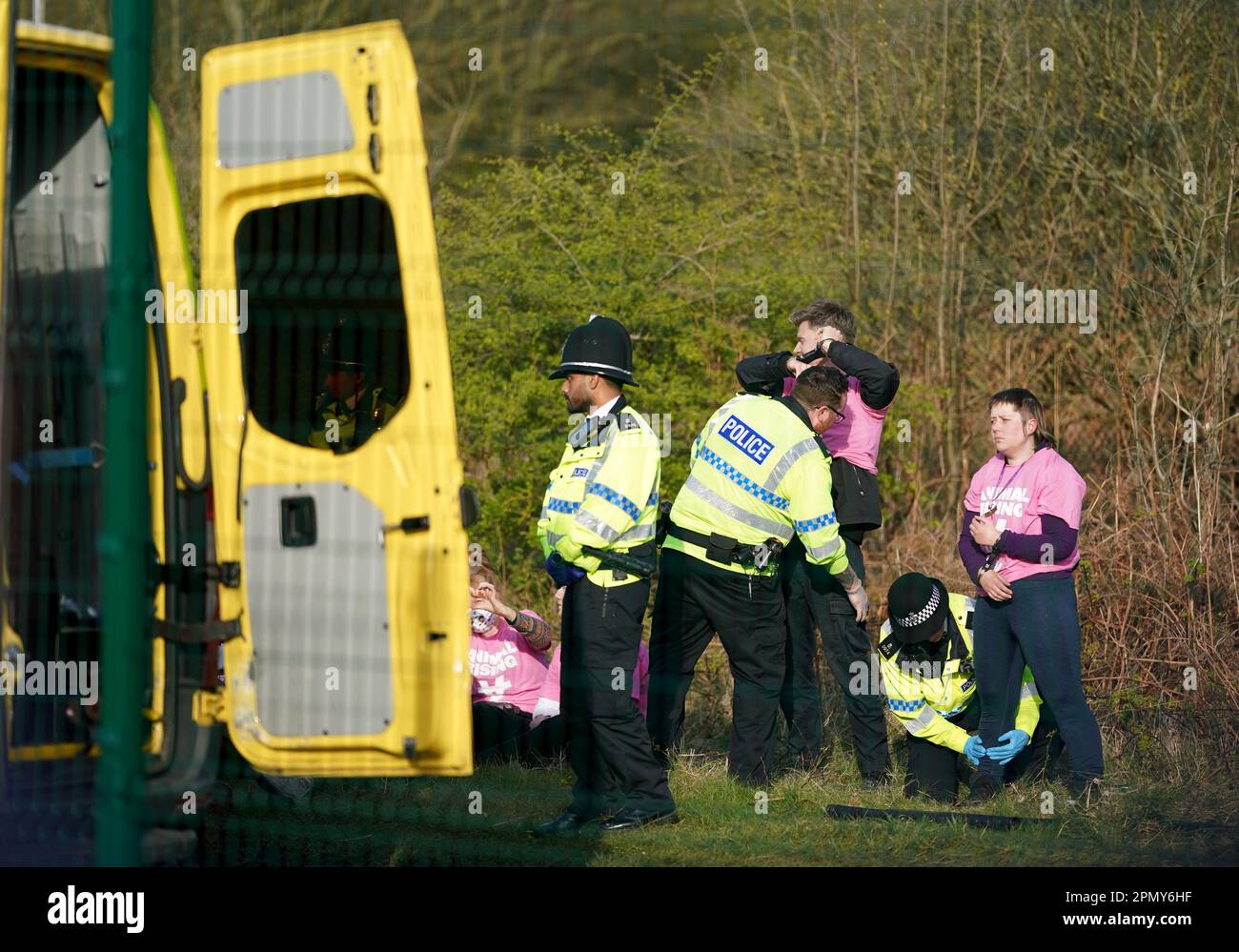 Protesters are detained by police during day three of the Randox Grand ...