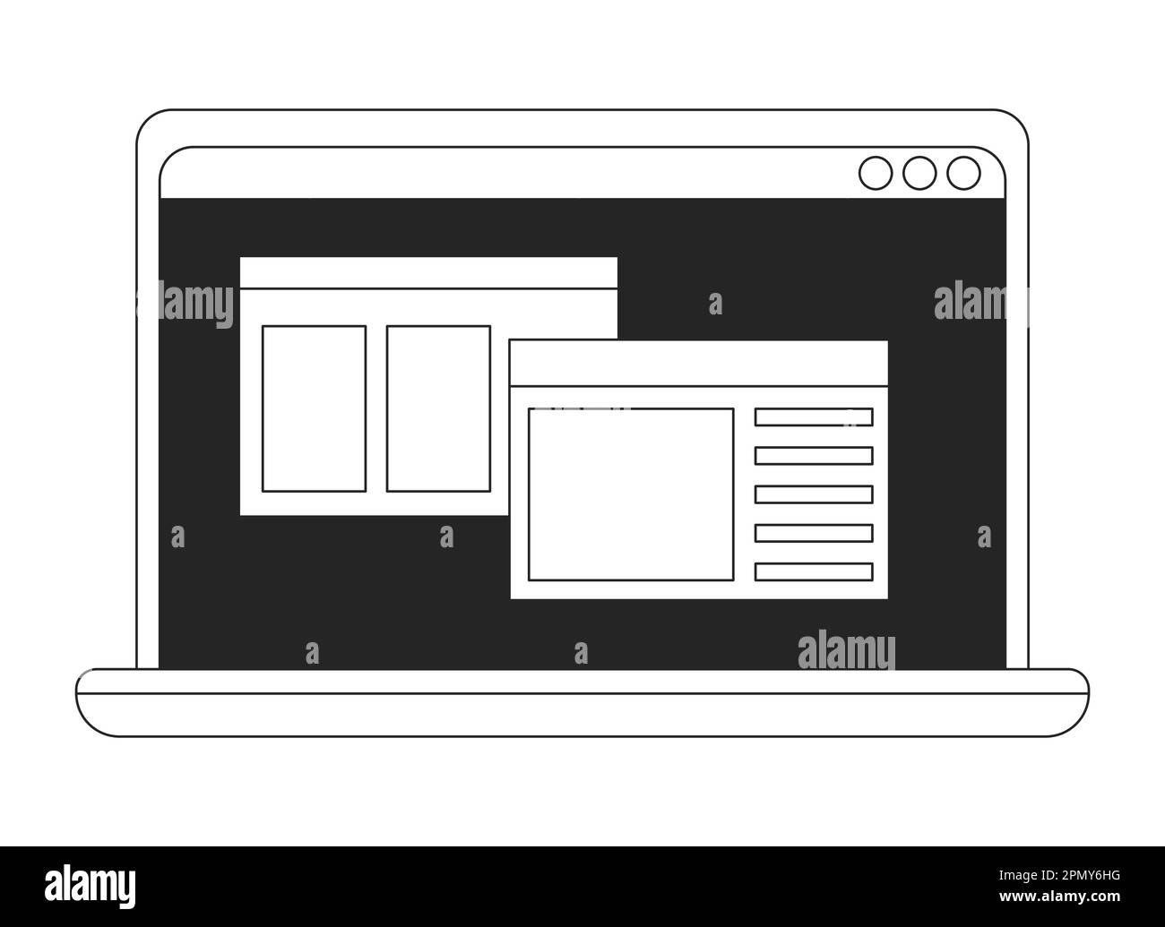 Open Laptop With Software Windows Flat Line Black White Vector Object Stock Vector Image And Art