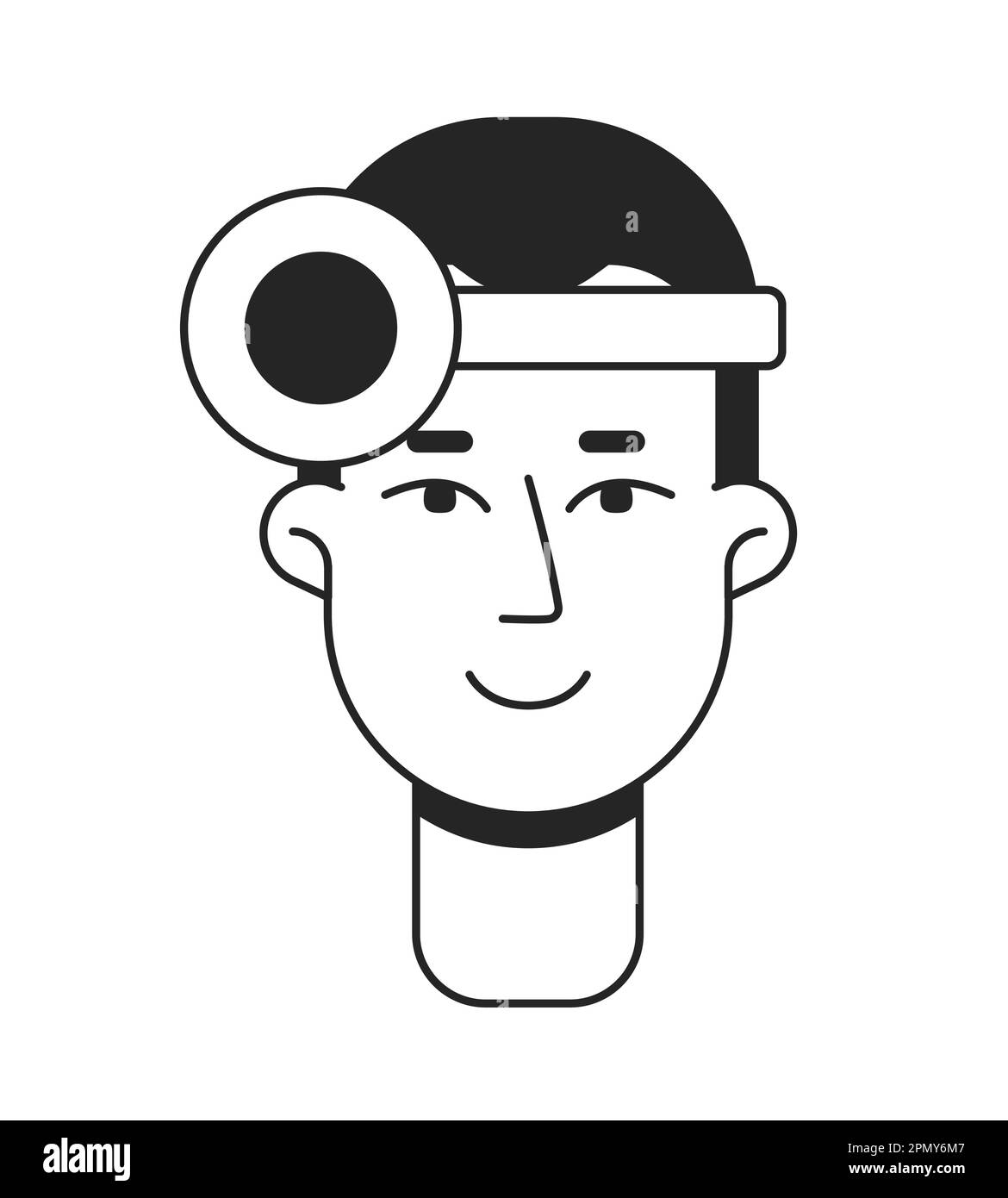 Male doctor with head mirror flat line monochromatic vector character ...