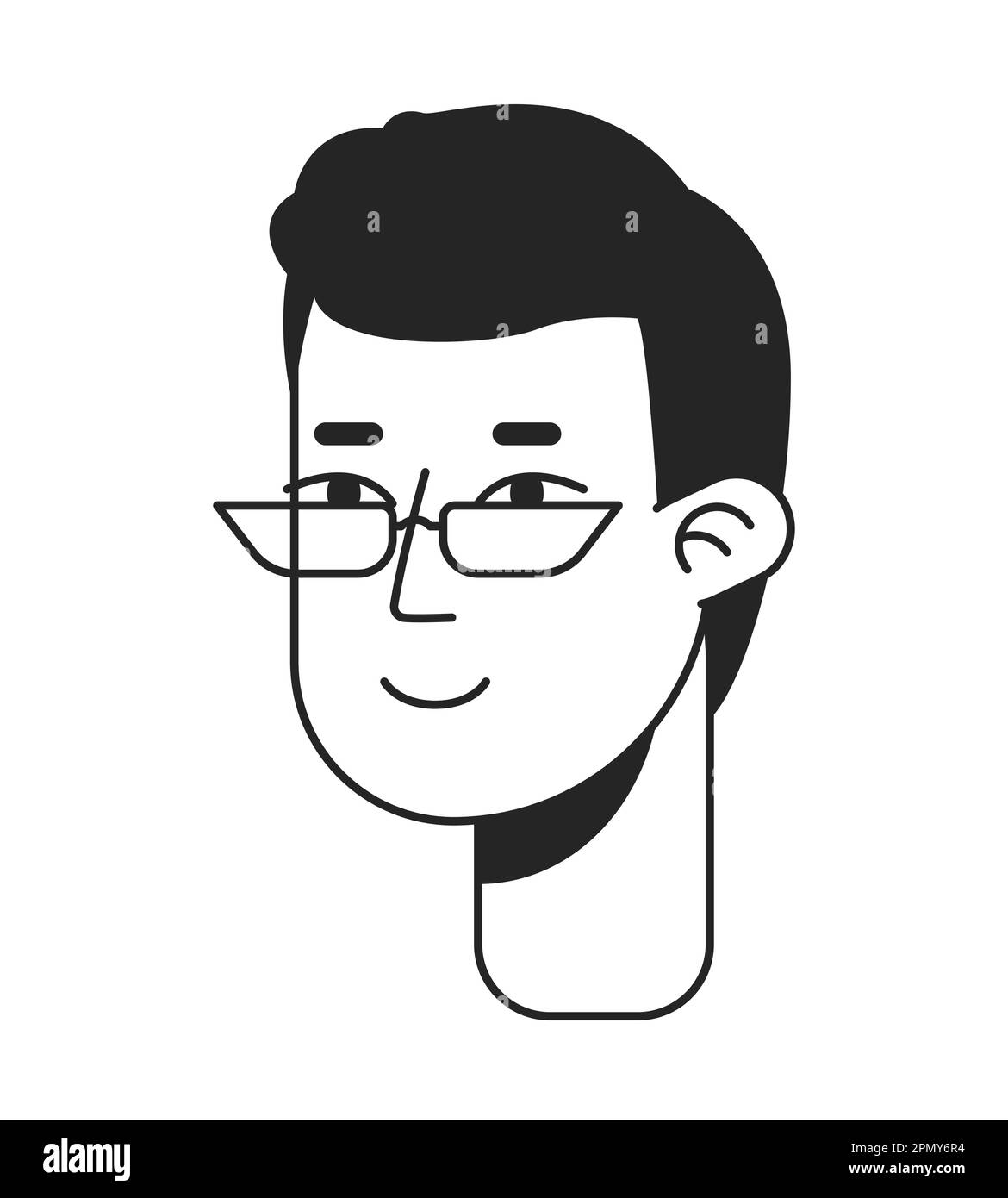 Intelligent man with eyeglasses flat line monochromatic vector ...