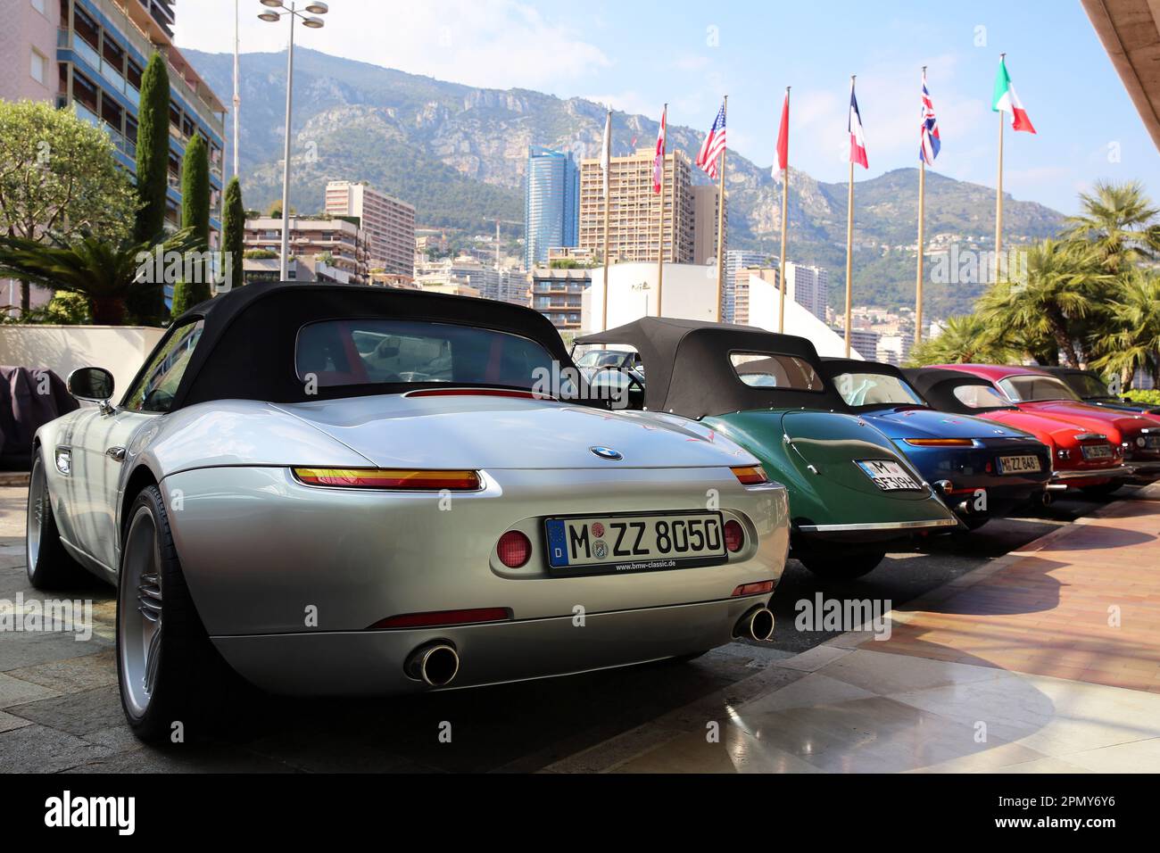 Monte-Carlo, Monaco - May 17, 2016: Rear view of five legendary, iconic ...