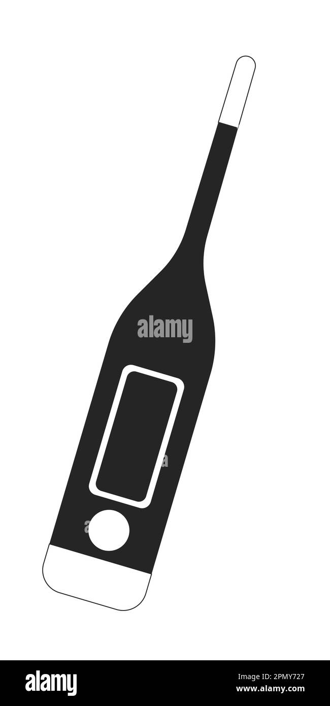 Digital thermometer for fever flat line black white vector object Stock ...