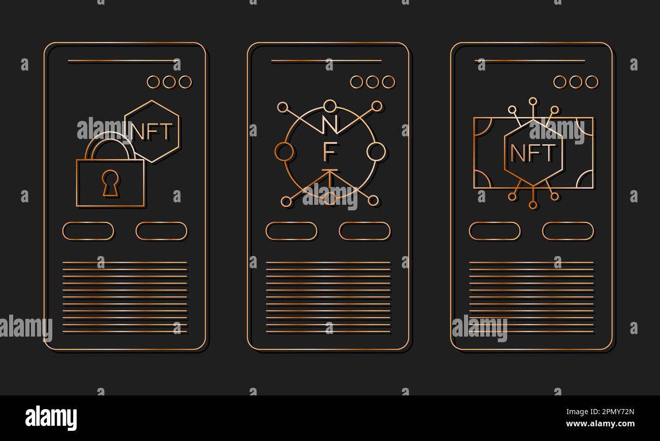 NFT vector icon card. Non-fungible token. Gold on black background. vector Stock Vector Image ...