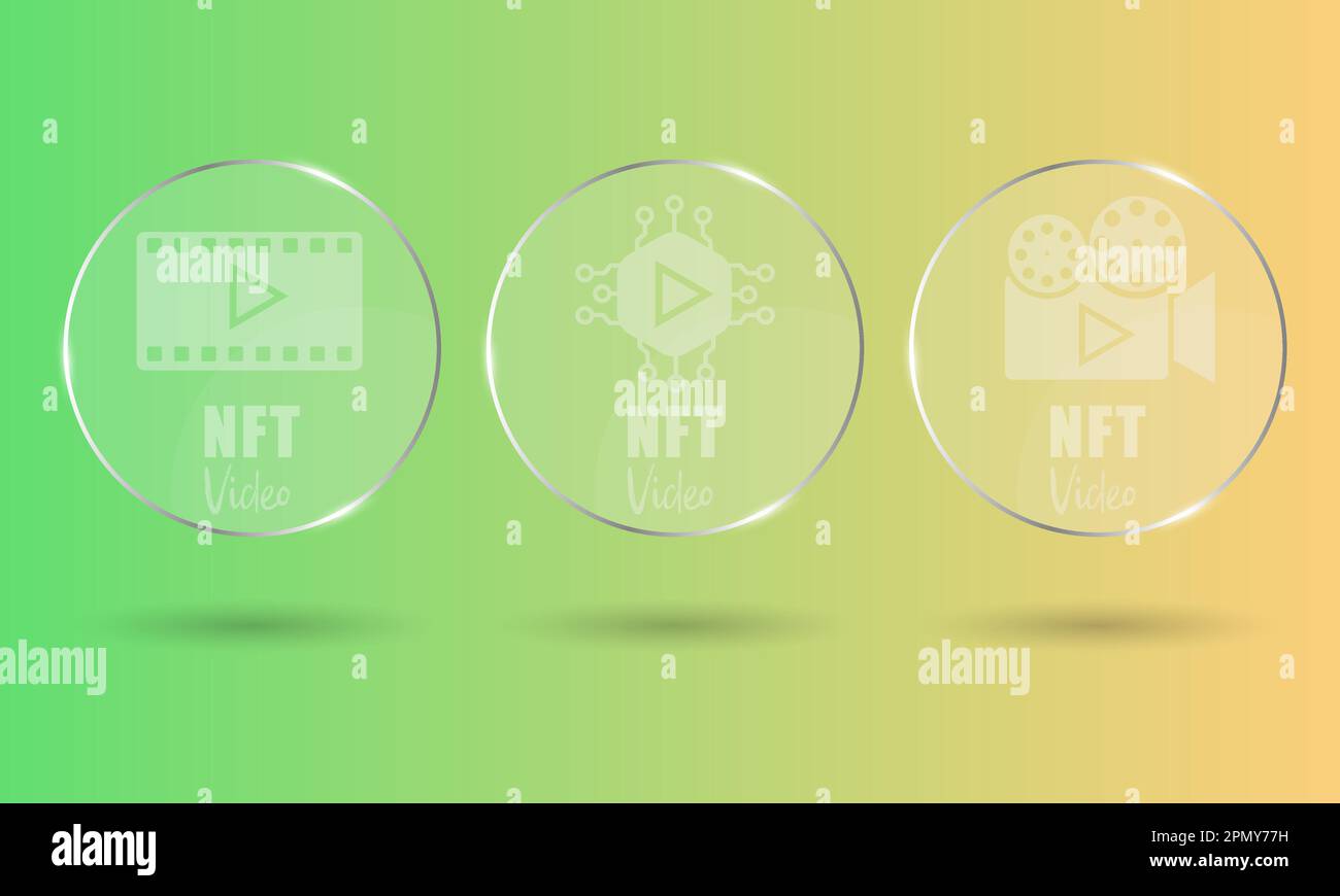 3D NFT token round transparent cards in cryptography. NFT cards with ...
