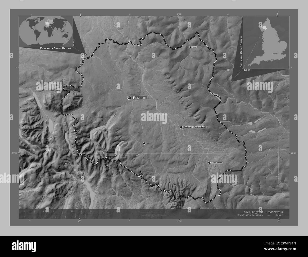 Eden, non metropolitan district of England - Great Britain. Grayscale ...