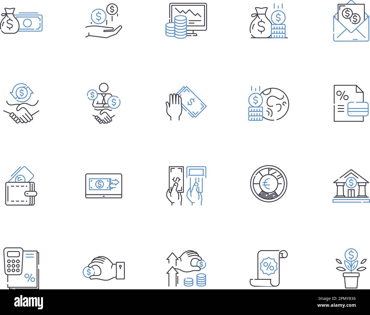 Investment outline icons collection. Investment, Fundraising, Stocks, Assets, Portfolio, Capital ...