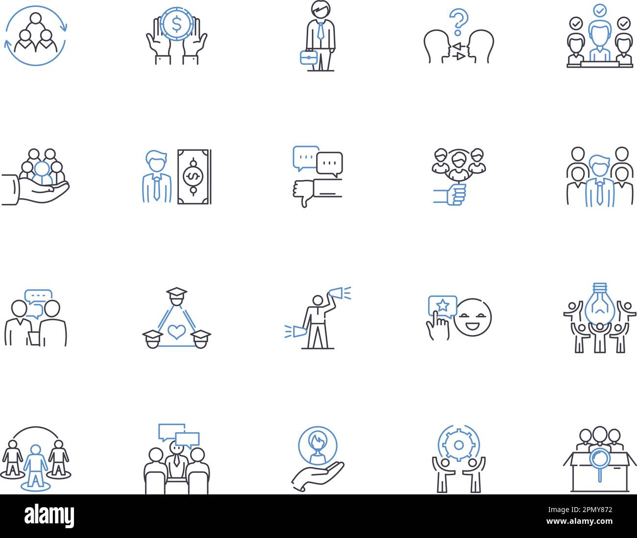 Coaching outline icons collection. Mentoring, Guiding, Instructing, Counselling, Training ...