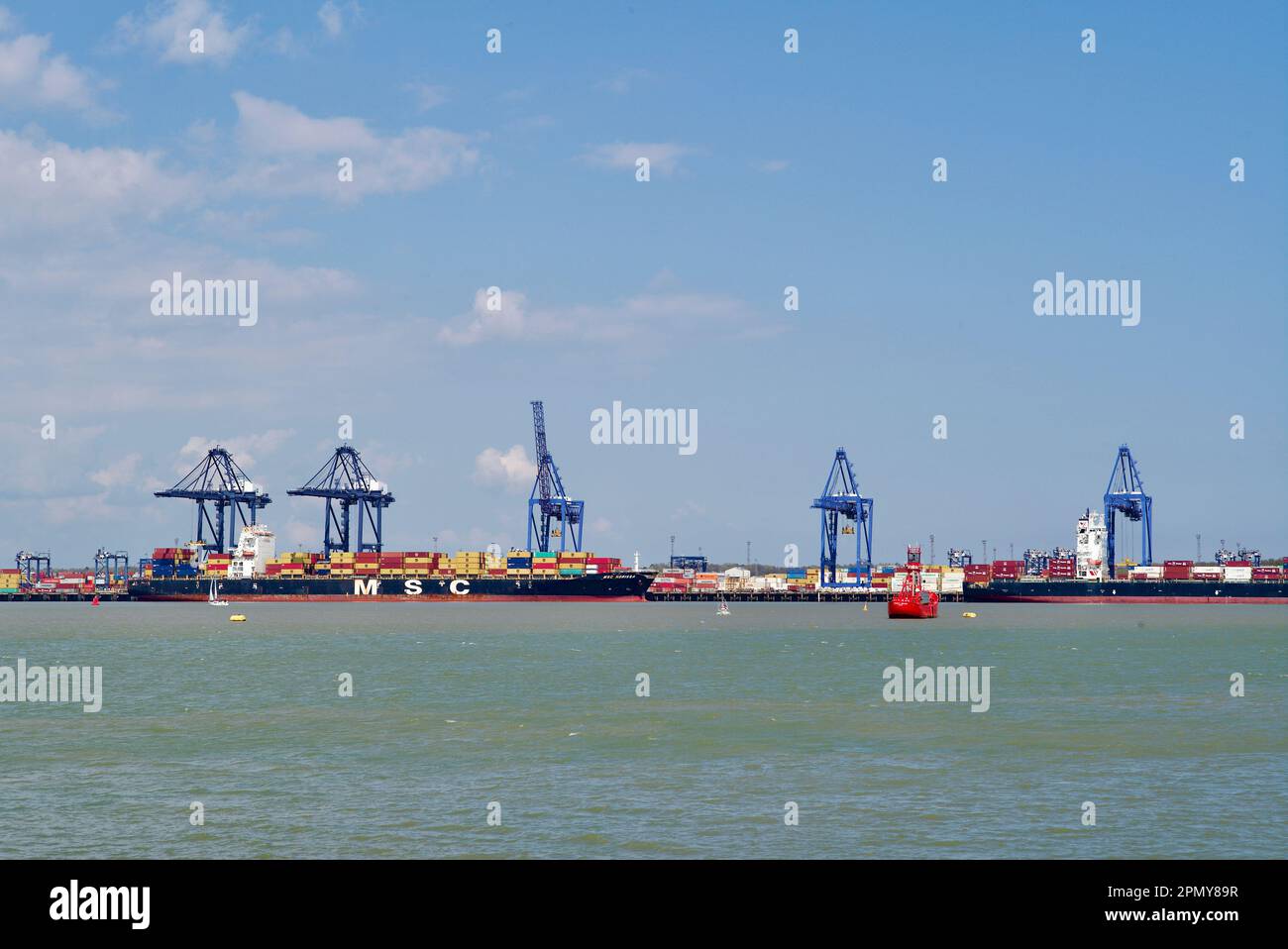 Container ship MSC Nerissa berthed at the Port of Felixstowe, Suffolk ...